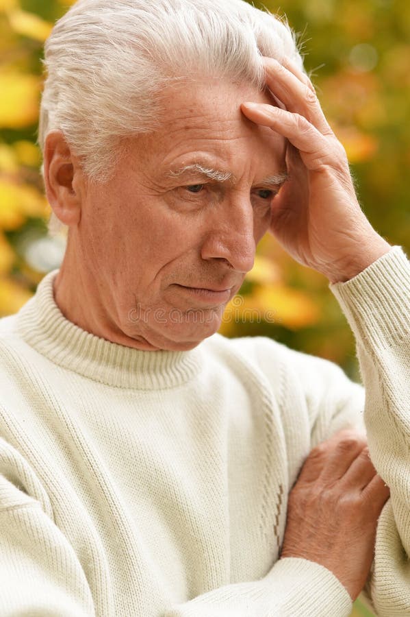 Sad Senior Man Posing in Autumn Park Stock Image - Image of elder, aged ...