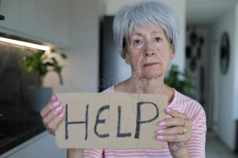 Sad Senior Woman Asking for Help Stock Image - Image of asking ...