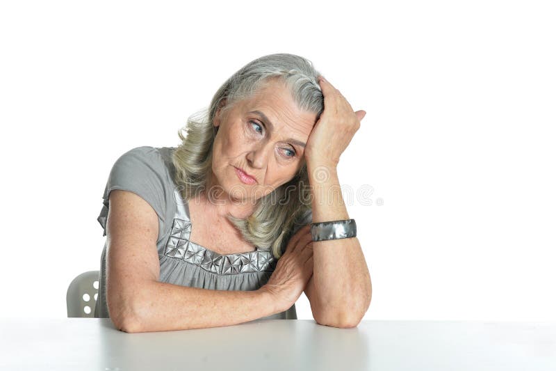 Portrait Of Sad Senior Woman At Table Stock Photo - Image of expression ...