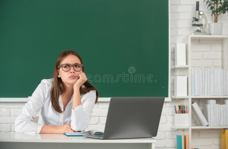 Sad Serious and Concerned School Girl. High School Student Learning ...