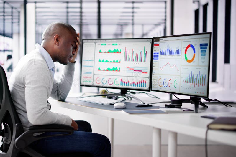 Sad and Shocked KPI Data Analyst Looking Stock Image - Image of office ...
