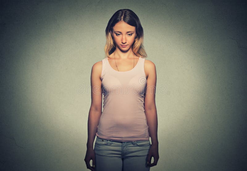 Sad shy insecure woman stock image. Image of emotion - 68483403