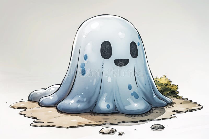 A Sad Small Ghost. a White Ghost is Standing in Front of a Dark Foggy ...