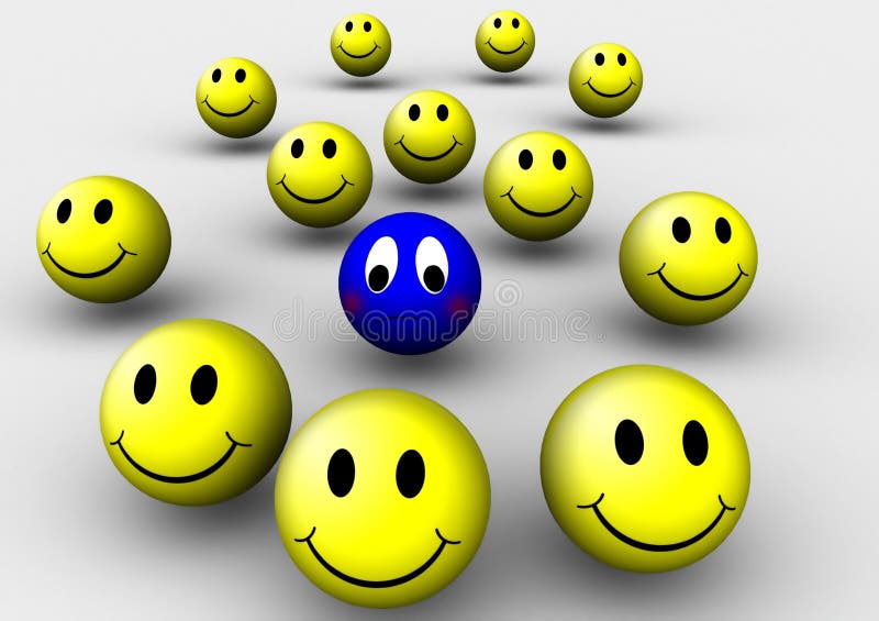 One Yellow among Many Smileys Stock Illustration - Illustration of ...