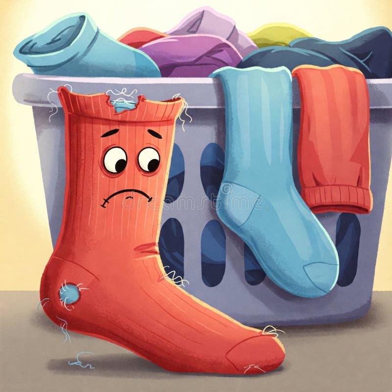 A Sad Sock at the Laundry Basket. Stock Image - Image of expressive ...