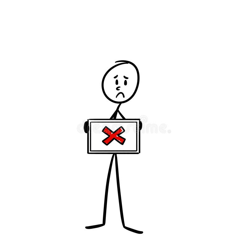 Sad Stick Figure Holding a Board Marked with a Cross Stock Illustration ...