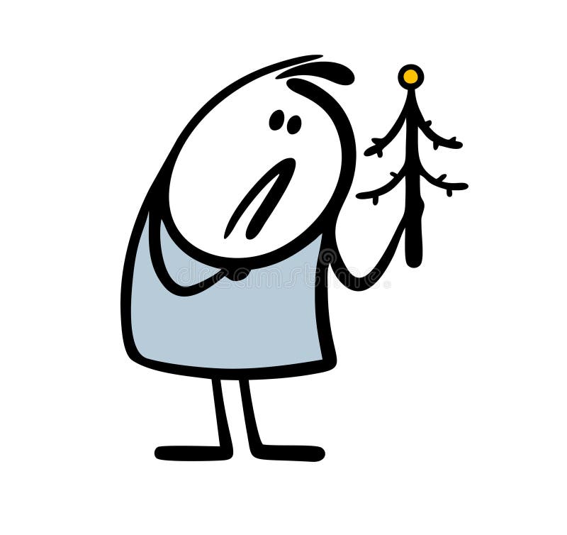 Sad Stickman Looking at a Withered Christmas Tree. Vector Illustration ...