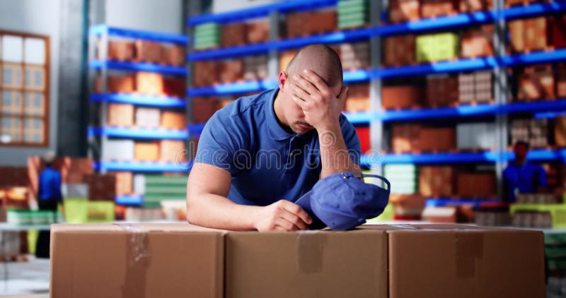 Sad Stressed Delivery Man Worker Stock Image - Image of human, removal ...