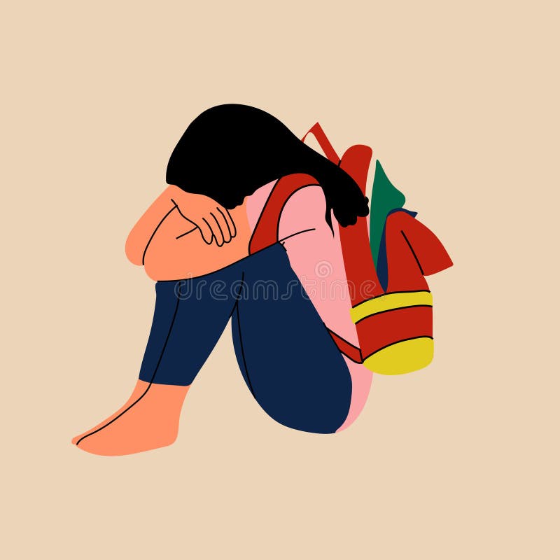 Sad Student with Backpack. Childhood Depression Concept Stock Vector ...