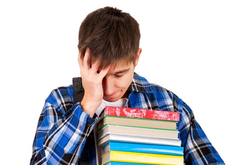 Sad Student with a Books stock image. Image of heap - 111842225