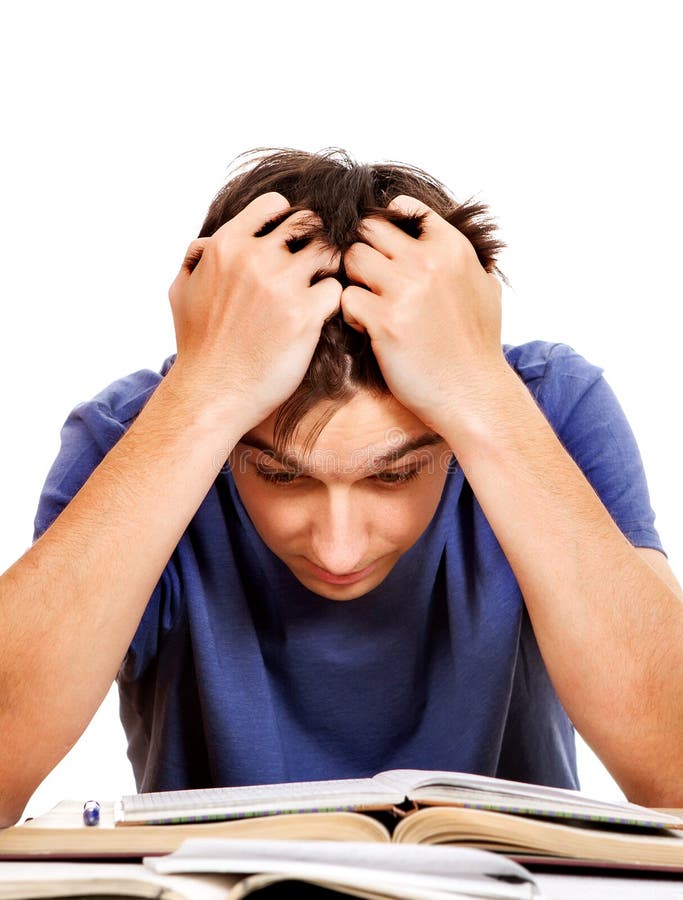 Sad Student with a Books stock photo. Image of exam - 164136070