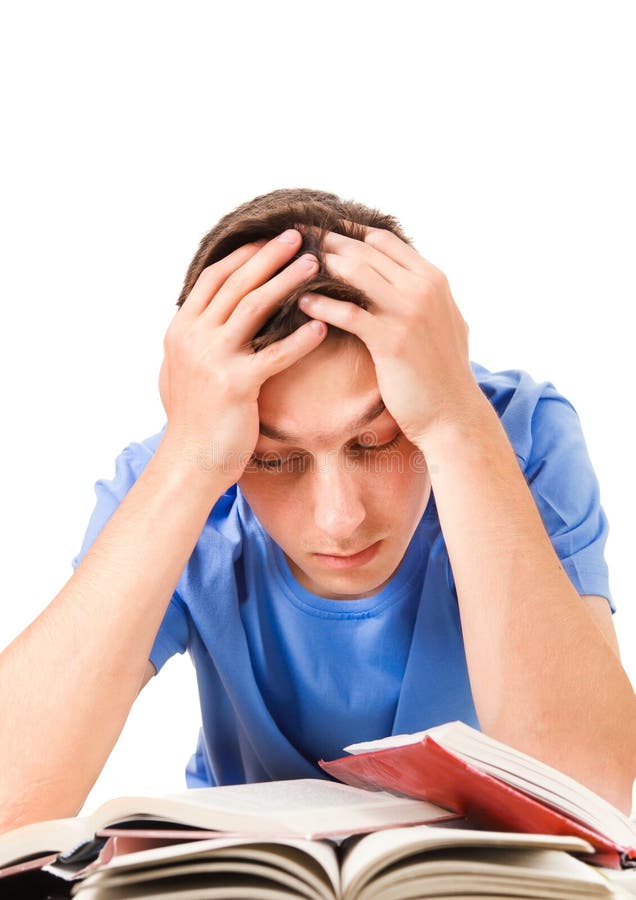 Sad Student with a Books stock photo. Image of sadness - 163479580
