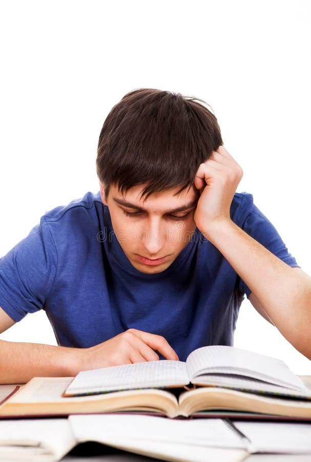 Sad Student with a Books stock photo. Image of isolated - 111842340