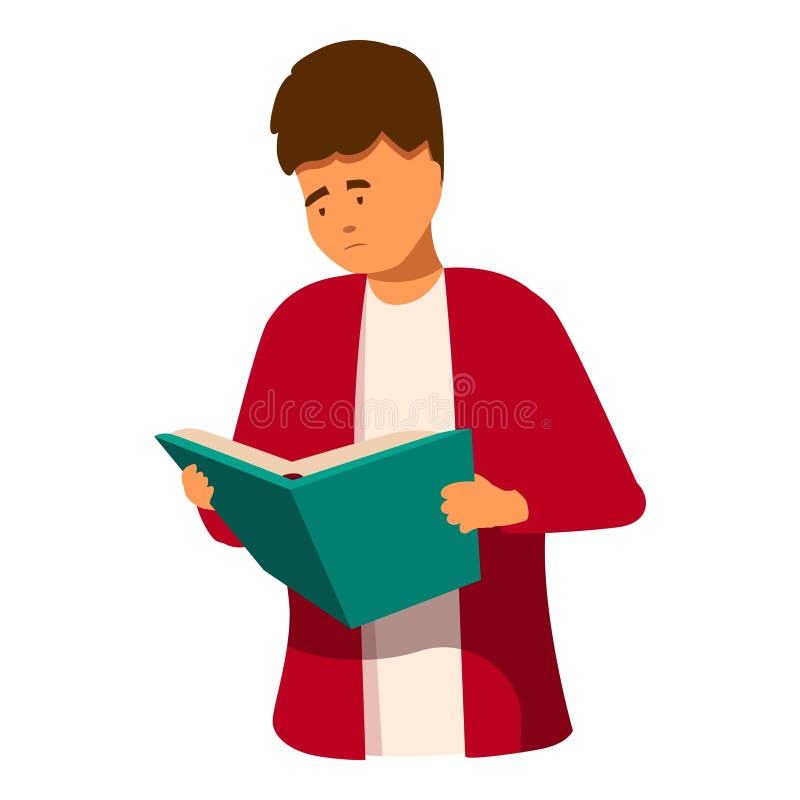 Sad Student Holding Open Book is Reading for Exam Stock Vector ...
