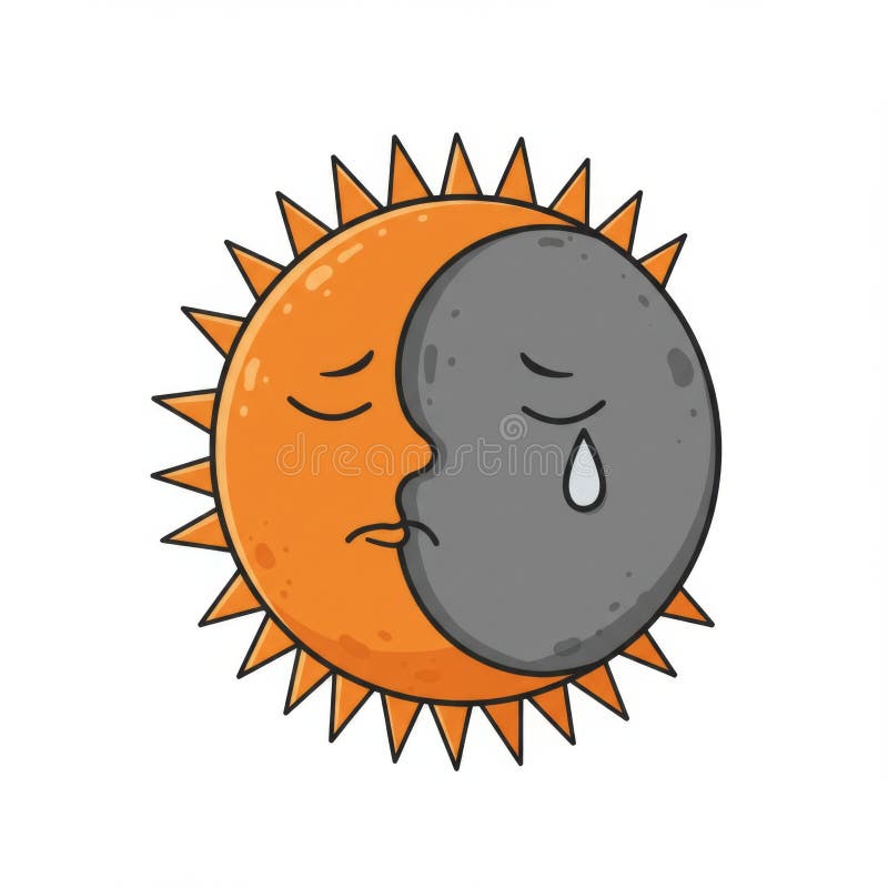 Sad Sun and Moon with Drooping Tears in Cartoon Style Illustration on ...