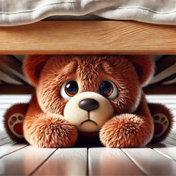 Sad Teddy Bear Under the Bed. Stock Photo - Image of scared, hidden ...