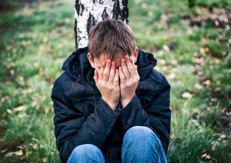 Sad Teenager outdoor stock image. Image of anxiety, single - 98465755