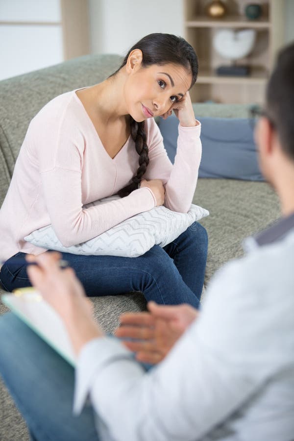 Sad and Thoughtful Woman during Therapy Stock Image - Image of ...