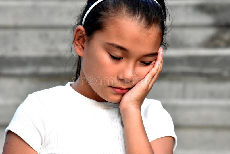 Sad or Tired Asian Female Child Stock Photo - Image of upset, napping ...