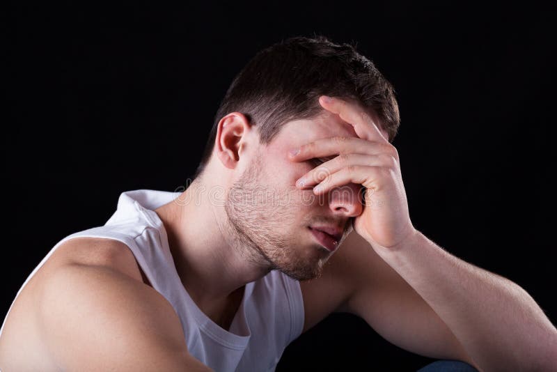 Sad and tired man stock image. Image of caucasian, covering - 40060209