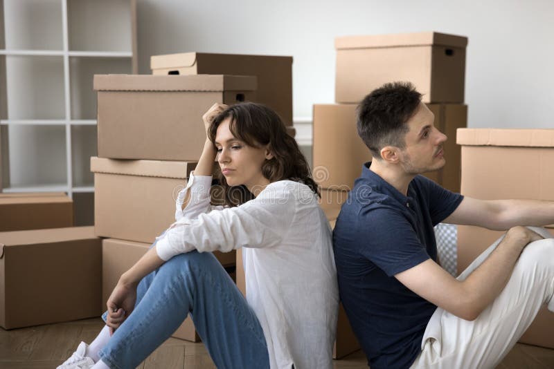 Sad Tired Married Couple Moving Out from Common Flat Stock Photo ...