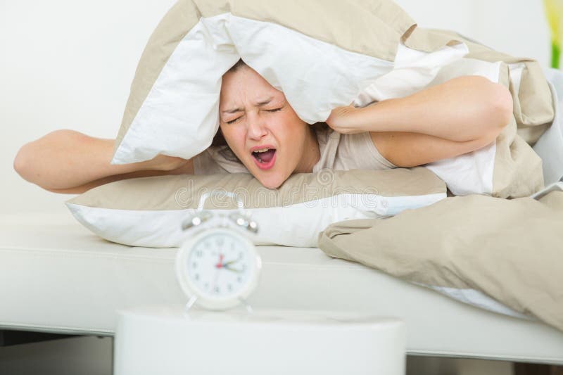 Sad tired woman waking up stock image. Image of inside - 272482171