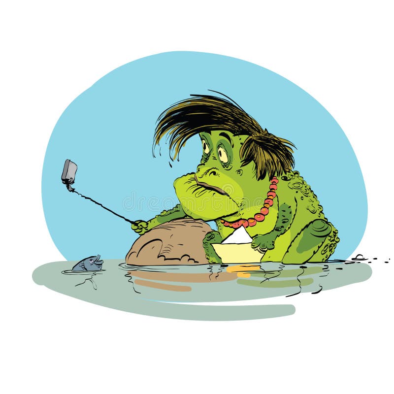 Sad toad selfie smartphone stock vector. Illustration of comics - 72056579