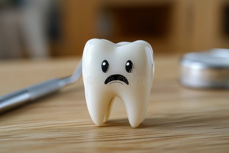 Sad Tooth Figurine Representing Dental Problems with Dental Tools on a ...
