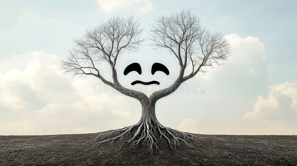 Sad Tree with Face Reflecting Depression and Environmental Issues Stock ...