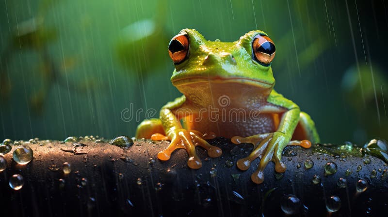 Sad tree frog in the rain stock illustration. Illustration of animal ...