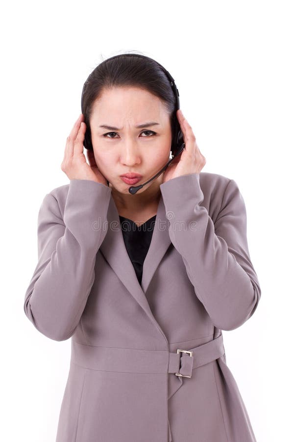 Sad, Unhappy Customer Service Staff with Headset Stock Image - Image of ...