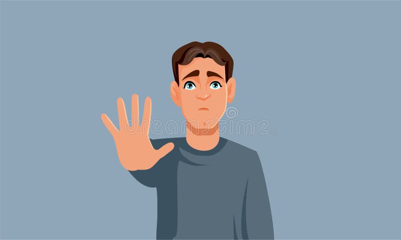 Stressed Man Making Stop Hand Gesture Vector Illustration Stock Vector ...