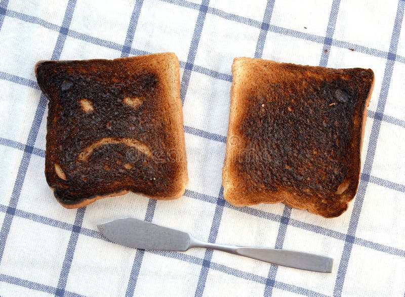 Sad and Unhappy Smiley Made from Toasted Bread with Knife. Stock Image ...