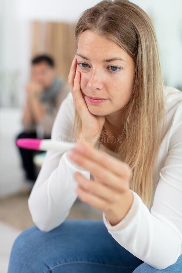 Sad Unhappy Woman Looking At Pregnancy Test At Home Stock Image Image