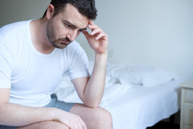 Sad and Upset Man Waking Up in the Morning Stock Image - Image of ...