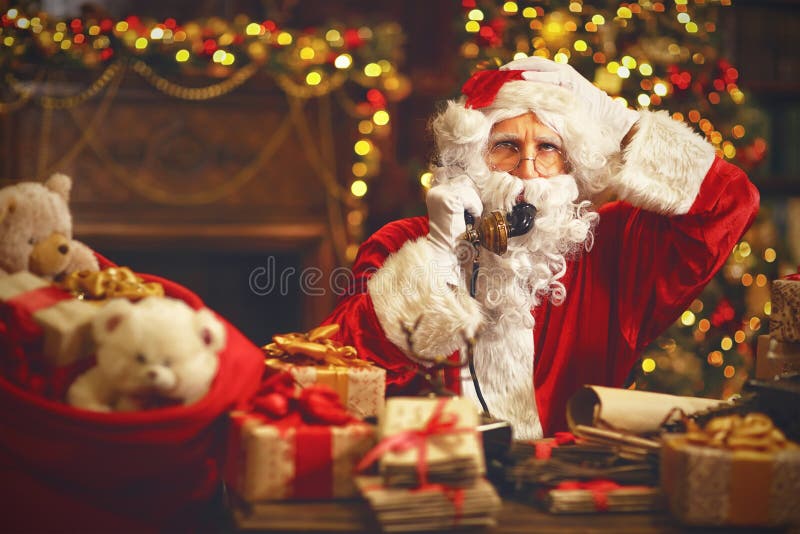 Sad Upset Santa Claus Talking on Phone Stock Photo - Image of concept ...