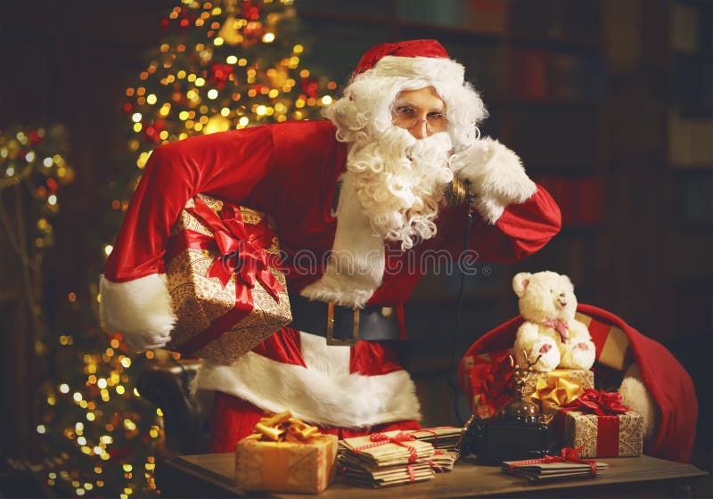 Sad Upset Santa Claus Talking on Phone Stock Image - Image of sadness ...
