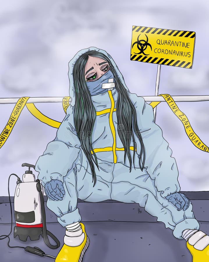 Sad Virus and Quarantine Girl in the Dangerous Area Stock Illustration ...