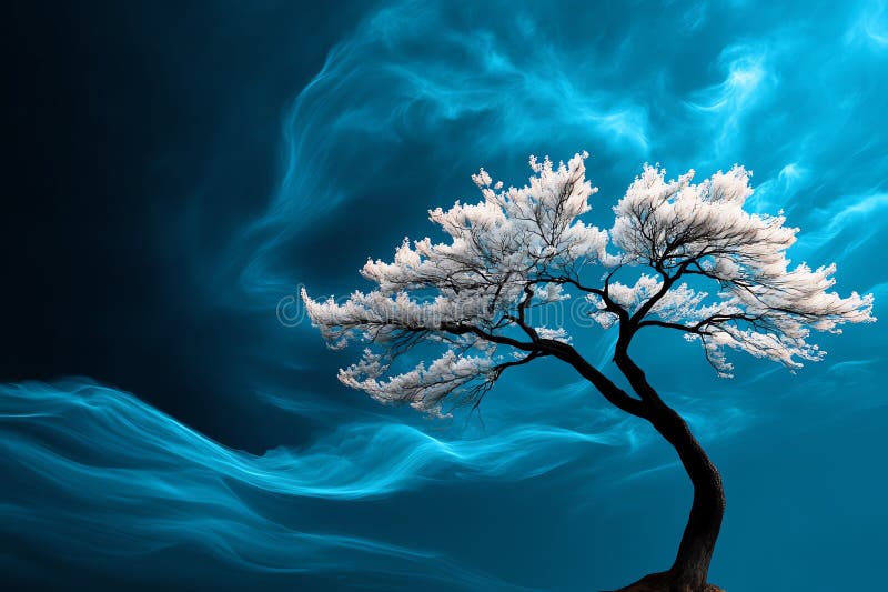 A Sad Willow Tree Depicted in an Abstract, Dreamy Style, with Flowing ...