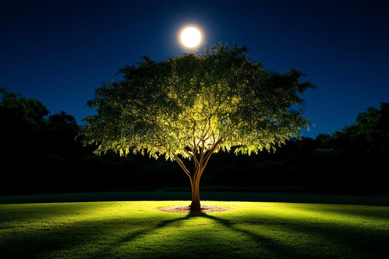 A Sad Willow Tree Illuminated by the Soft Glow of the Moon, with Its ...