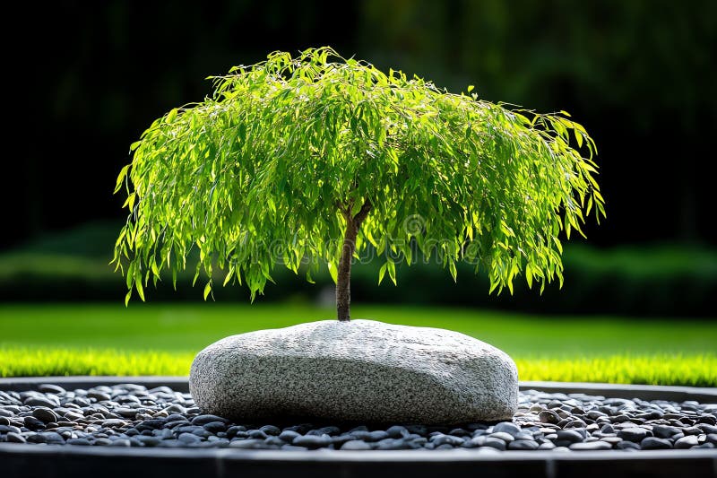 A Sad Willow Tree with Its Branches Gently Draped Over a Memorial Stone ...