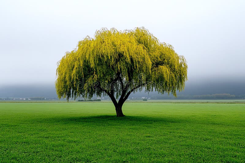 A Sad Willow Tree on a Misty Morning, with the Fog Enveloping Its ...