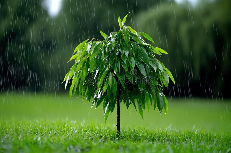 A Sad Willow Tree Under a Cloudy Sky, with the Soft Sound of Rain ...