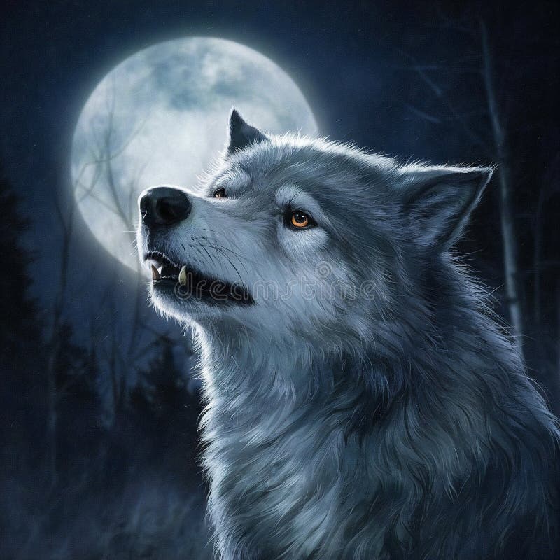 Sad Wolf moon stock illustration. Illustration of mythology - 324770047