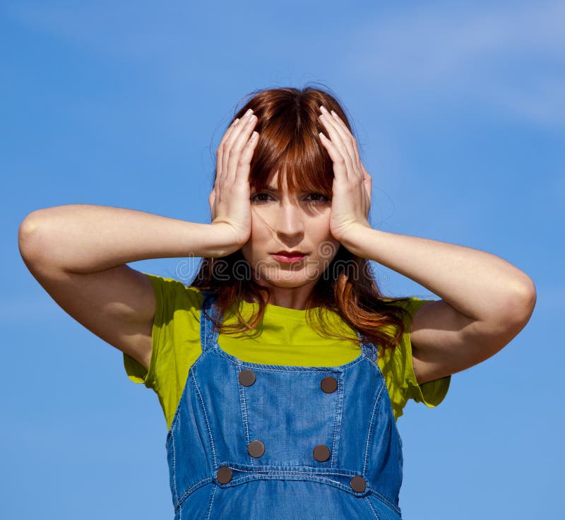 Sad woman stock image. Image of blue, beautiful, headaches - 14047031