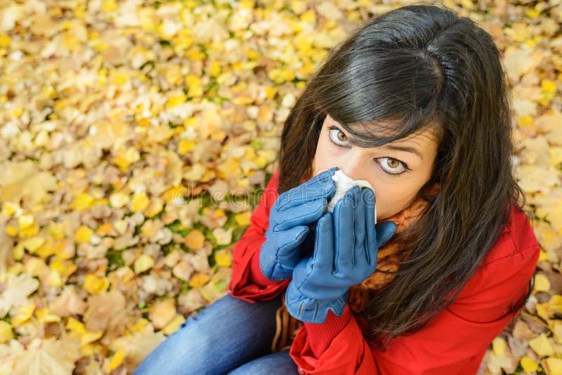 Sad Woman in Autumn Flu and Cold Outside Stock Image - Image of ...
