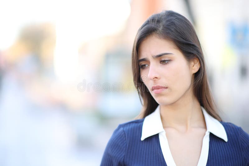 Sad Woman Complaining Looking Down Walking Stock Image - Image of ...