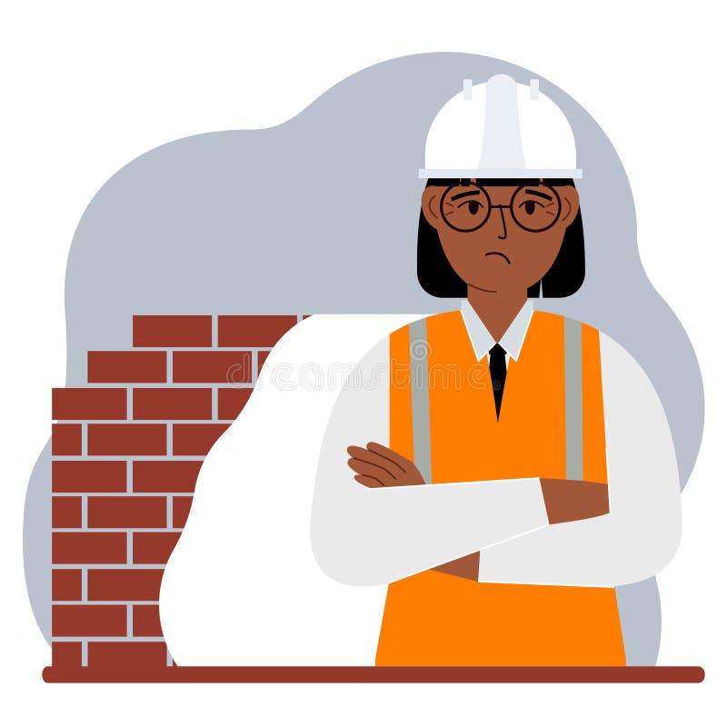 Sad Woman Construction Worker in a White Helmet and an Orange Vest ...