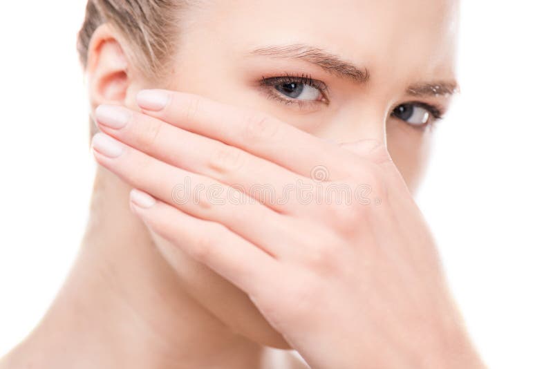 Sad Woman Covering Her Face with Hand Stock Photo - Image of european ...