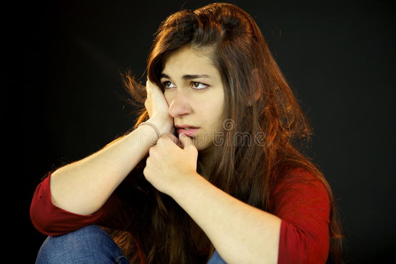 Sad Woman almost Crying Alone in the Dark Stock Image - Image of hide ...